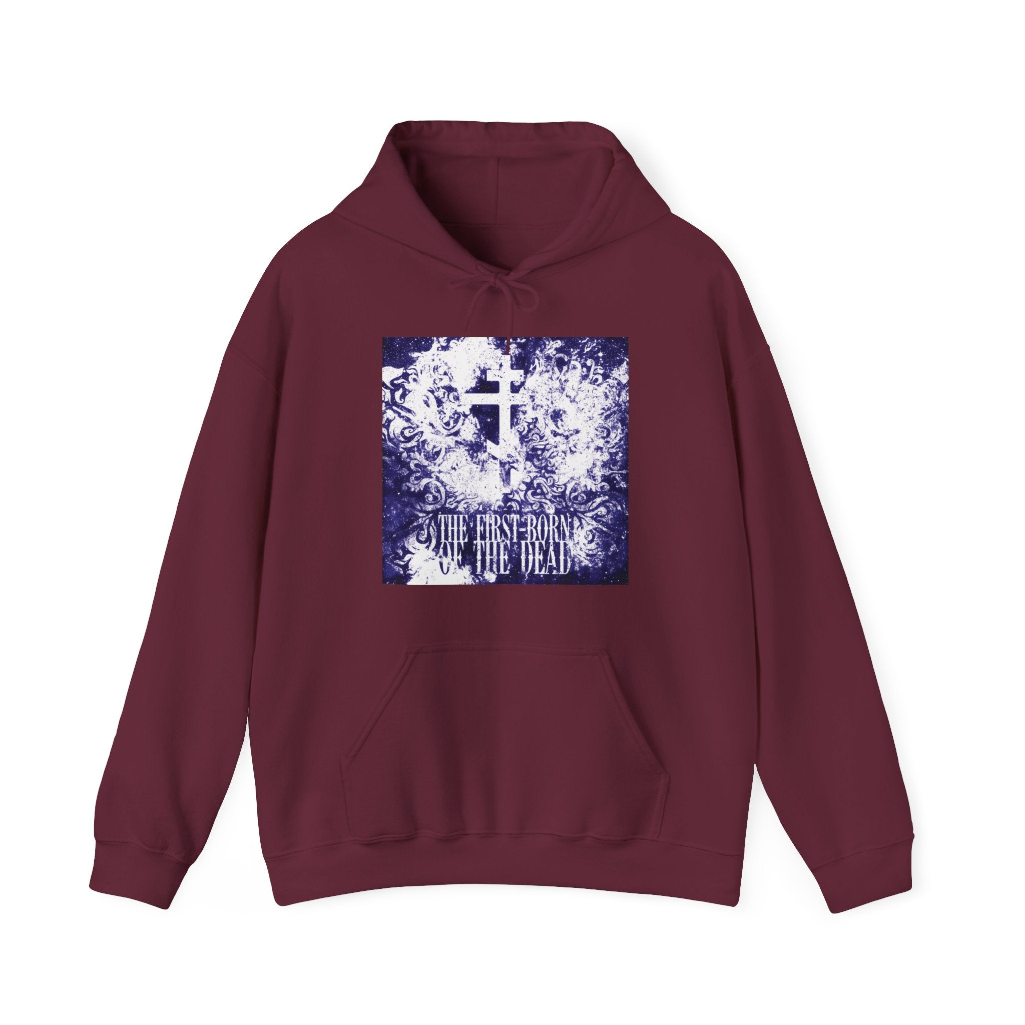The First-Born of the Dead Glowing Blue & White Cosmic Cross Hoodie