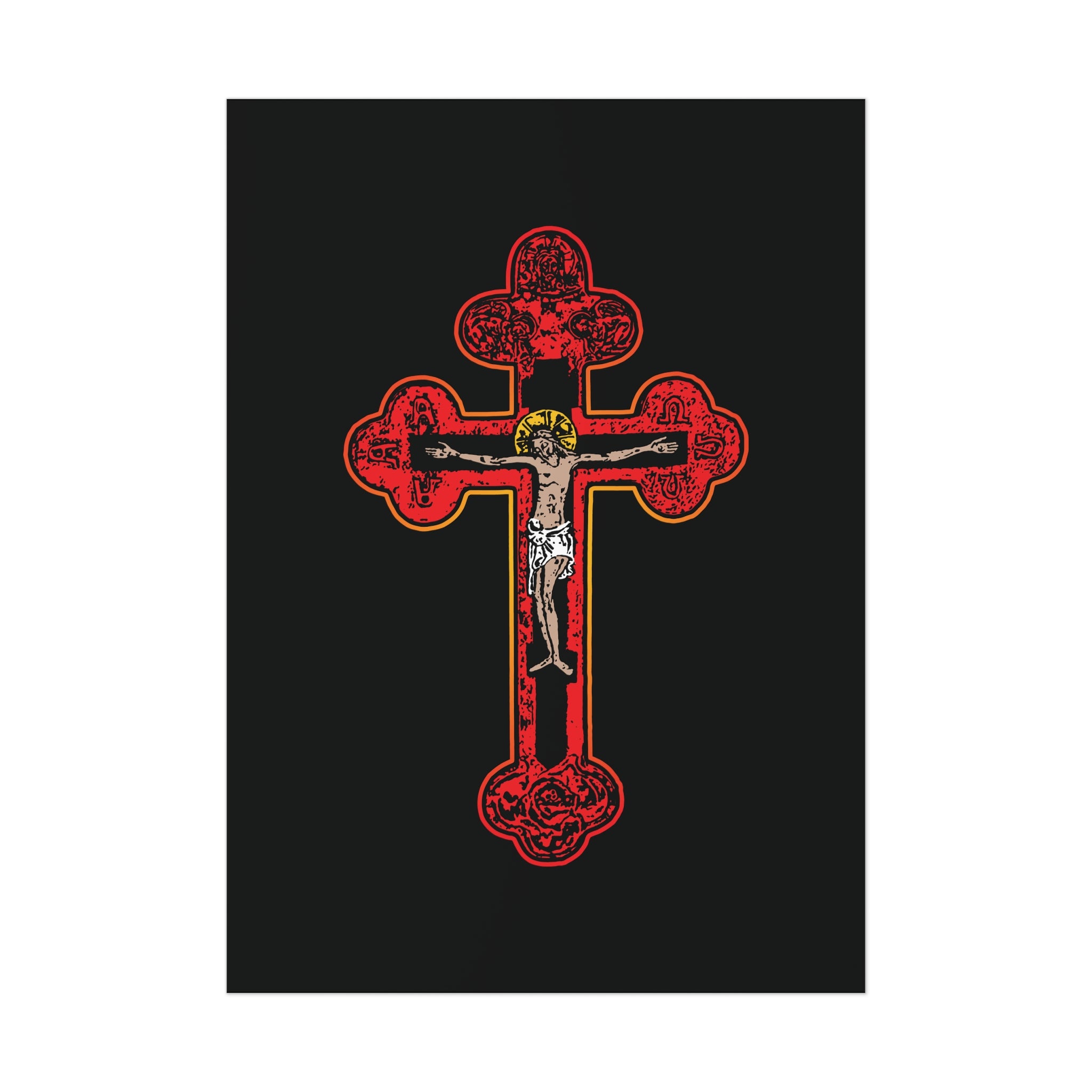 Red Orthodox Christian Crucifix | Byzantine Golgotha Cross | Alpha & O