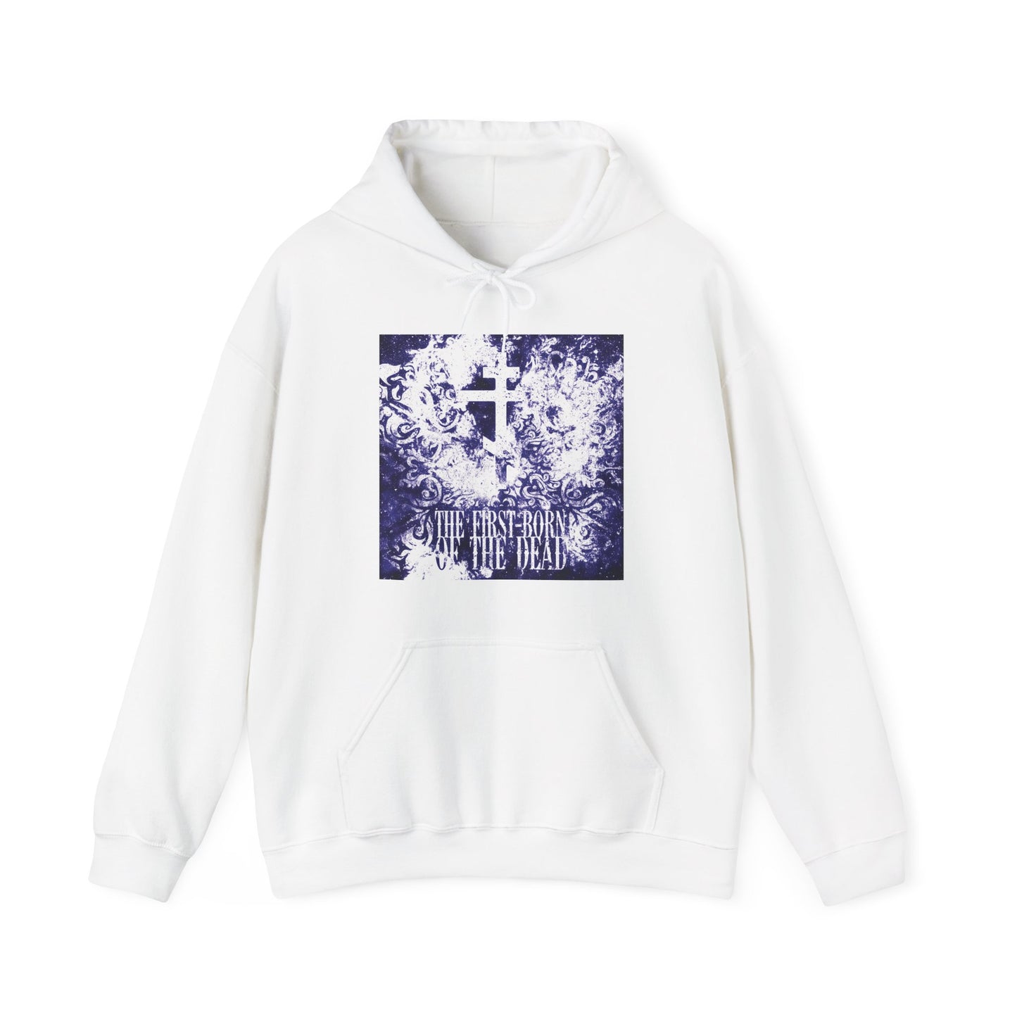 The First-Born of the Dead Glowing Blue & White Cosmic Cross Hoodie