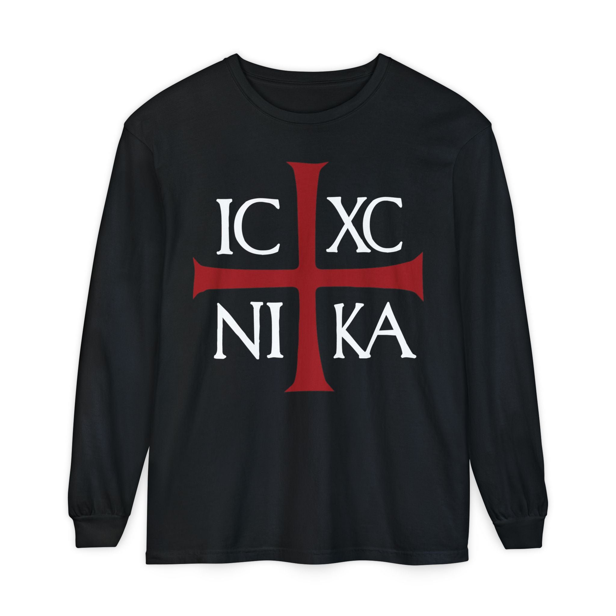 ICXC NIKA Means Jesus Christ Conquers | Red Cross White Text | Ancient